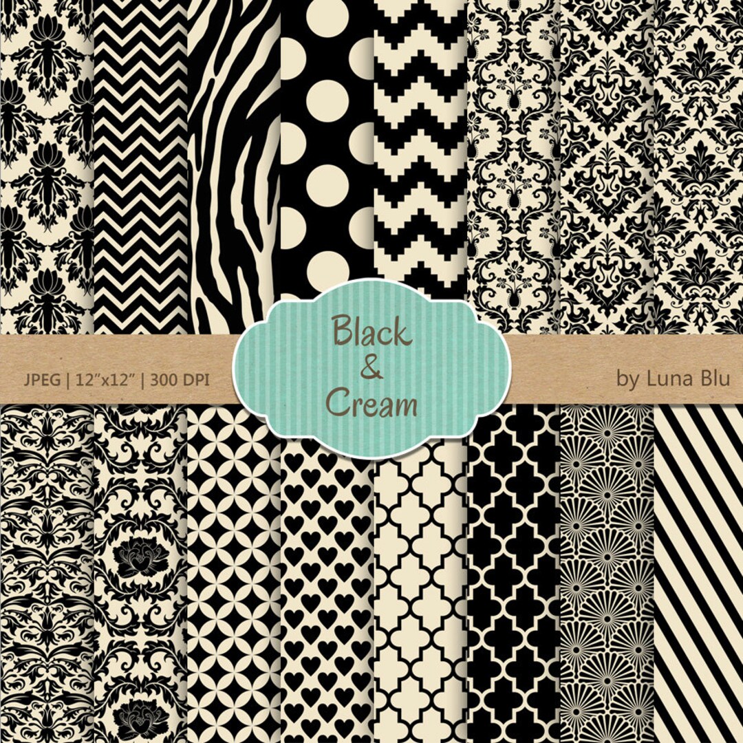 Black and Cream Digital Paper: "black and Cream" Patterns, Backgrounds ...