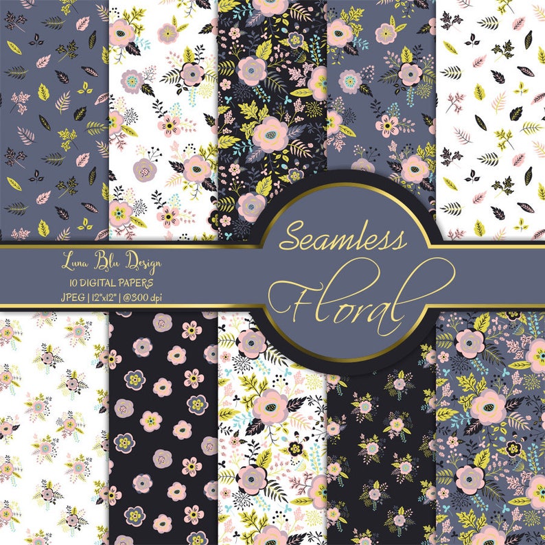 Floral Digital Paper Pack Floral Digital Paper Commercial | Etsy