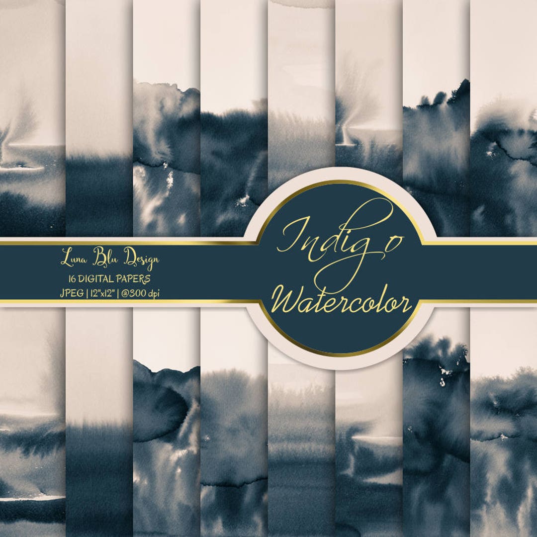 Indigo Digital Paper, Indigo Watercolor Digital Paper, Hand Painted ...