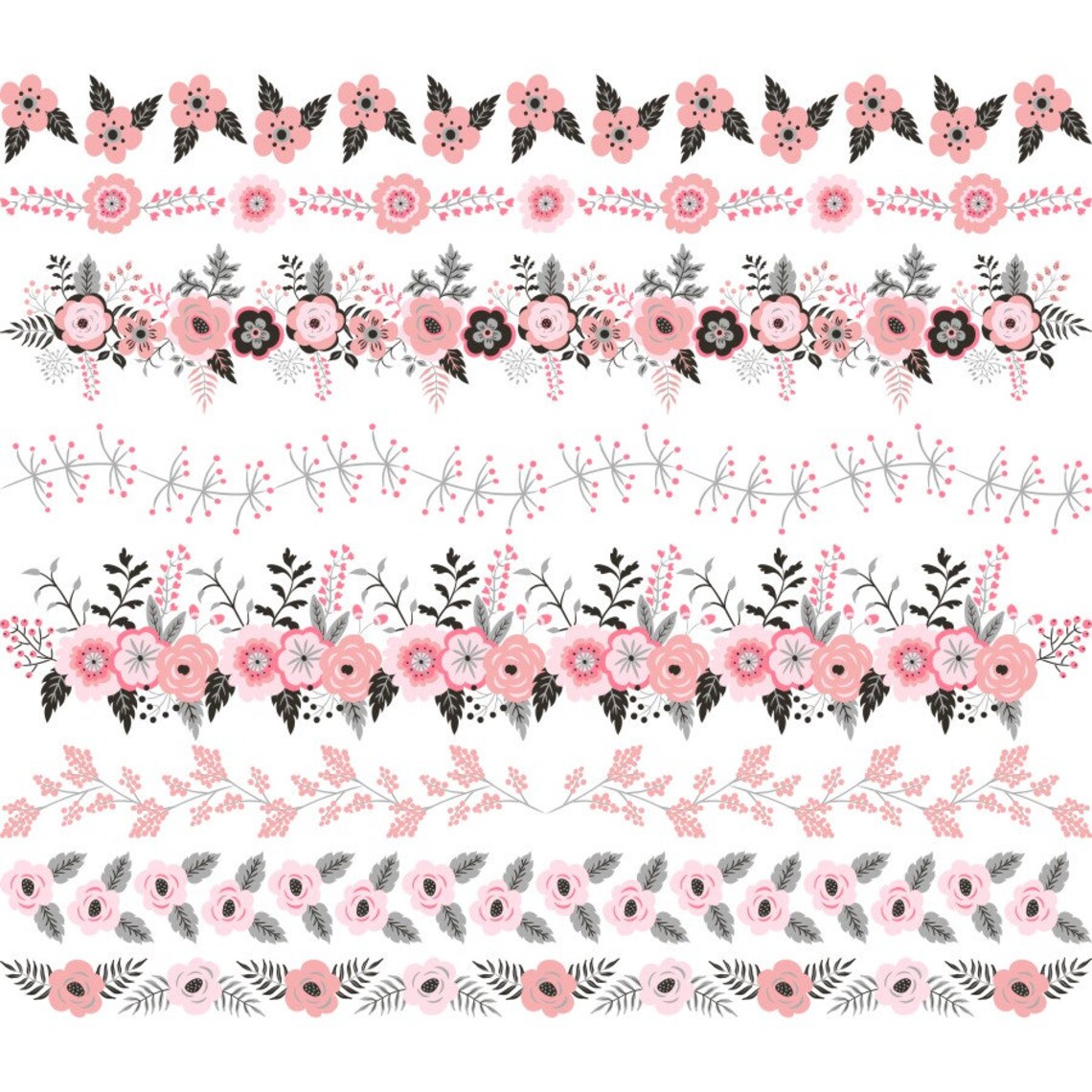 Floral Border Download Floral Border Clip Art Floral Clip | Etsy