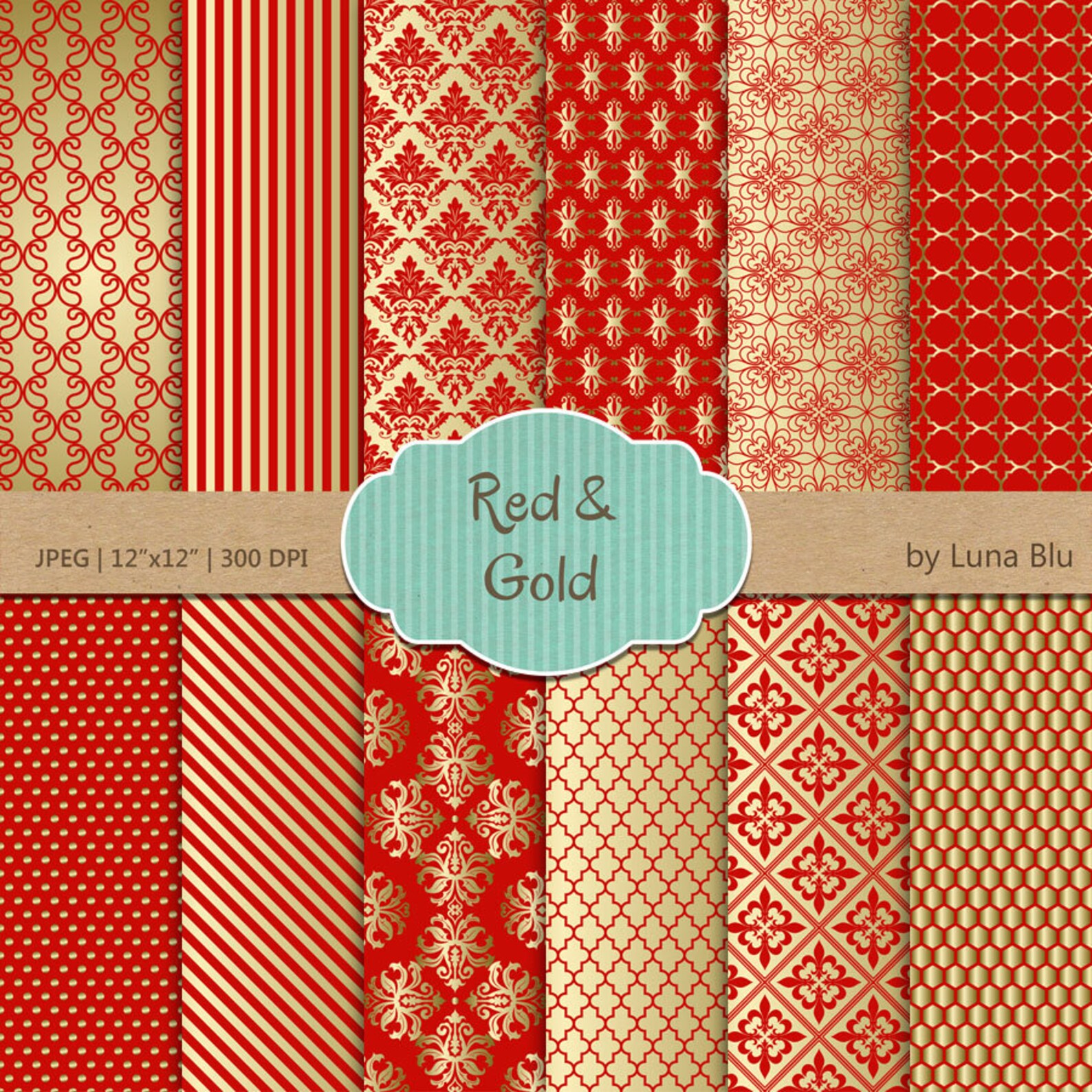 Red and Gold Christmas Digital Paper: red and Gold - Etsy