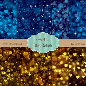 Gold and Blue Digital Paper: "gold and Blue Bokeh" Sparkles Digital ...