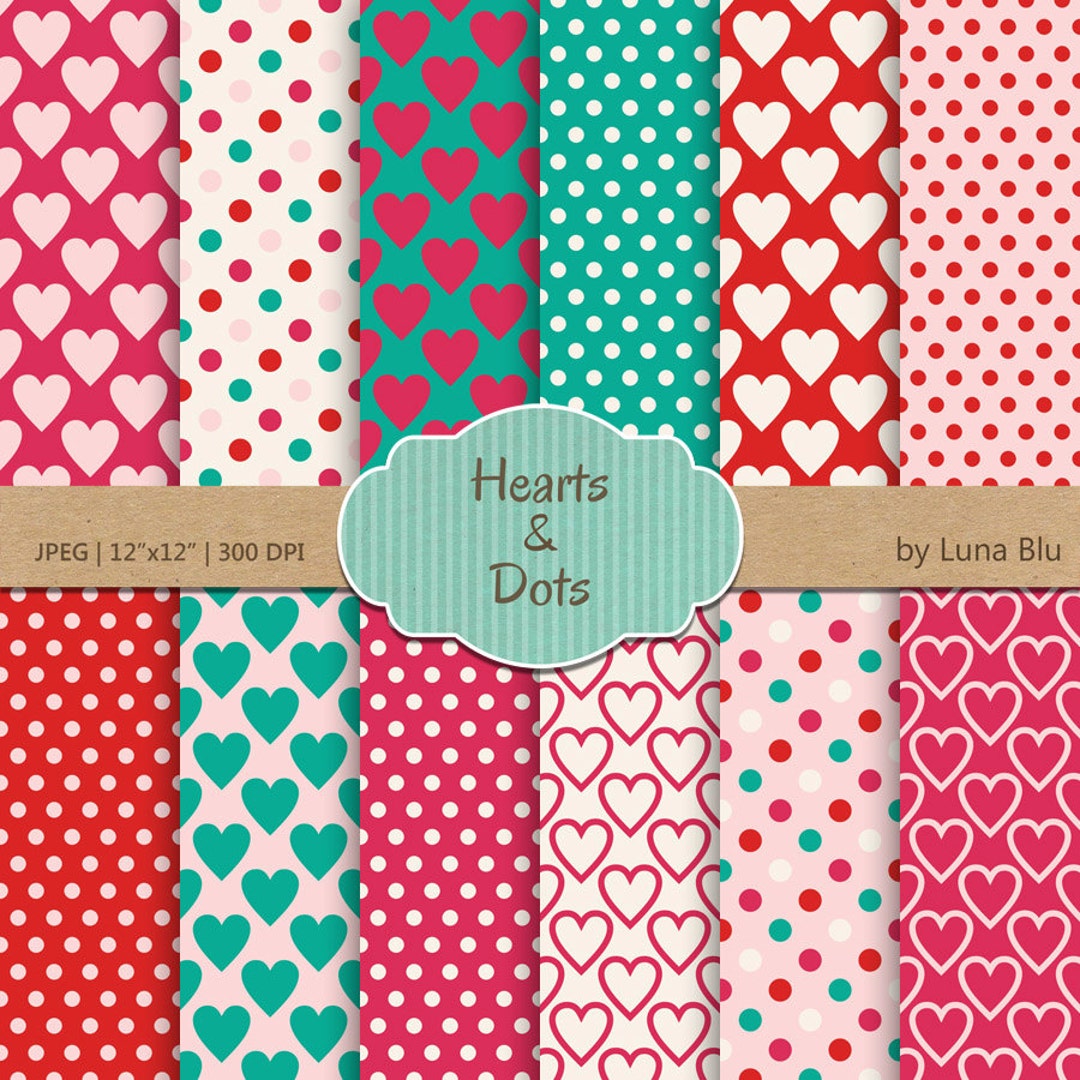 Heart Digital Paper Pack: Hearts and Dots Valentine Digital Paper ...