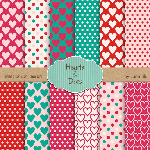 Heart Digital Paper Pack: Hearts and Dots | Etsy