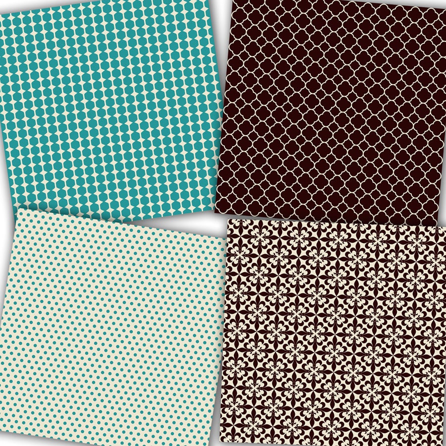Teal and Brown Digital Paper: Teal and Brown Patterns | Etsy