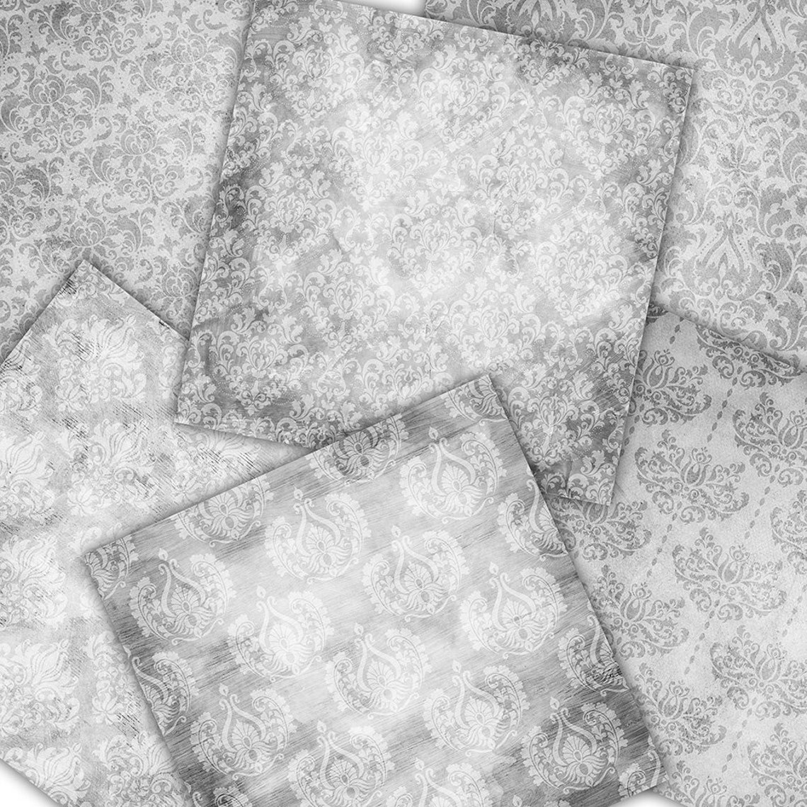 Distressed Damask Digital Paper: Gray Grunge Textures (12x12, 300dpi ...