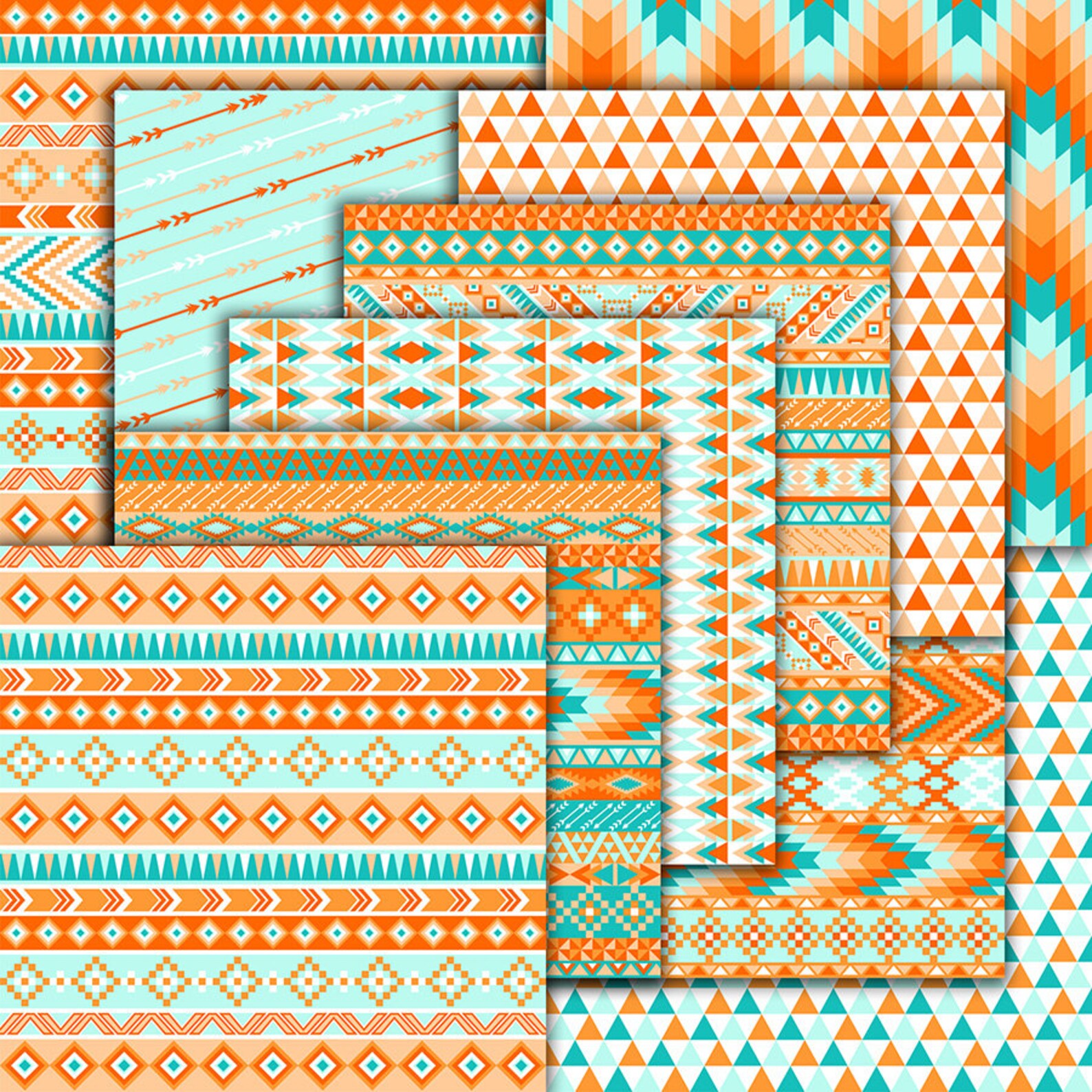 Tribal Digital Paper: tribal Patterns Orange and - Etsy