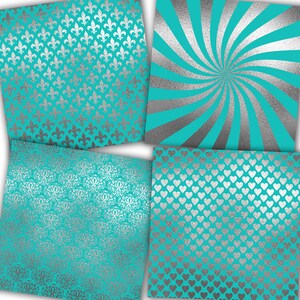 Turquoise and Silver Digital Paper: "turquoise and Silver Foil Patterns ...