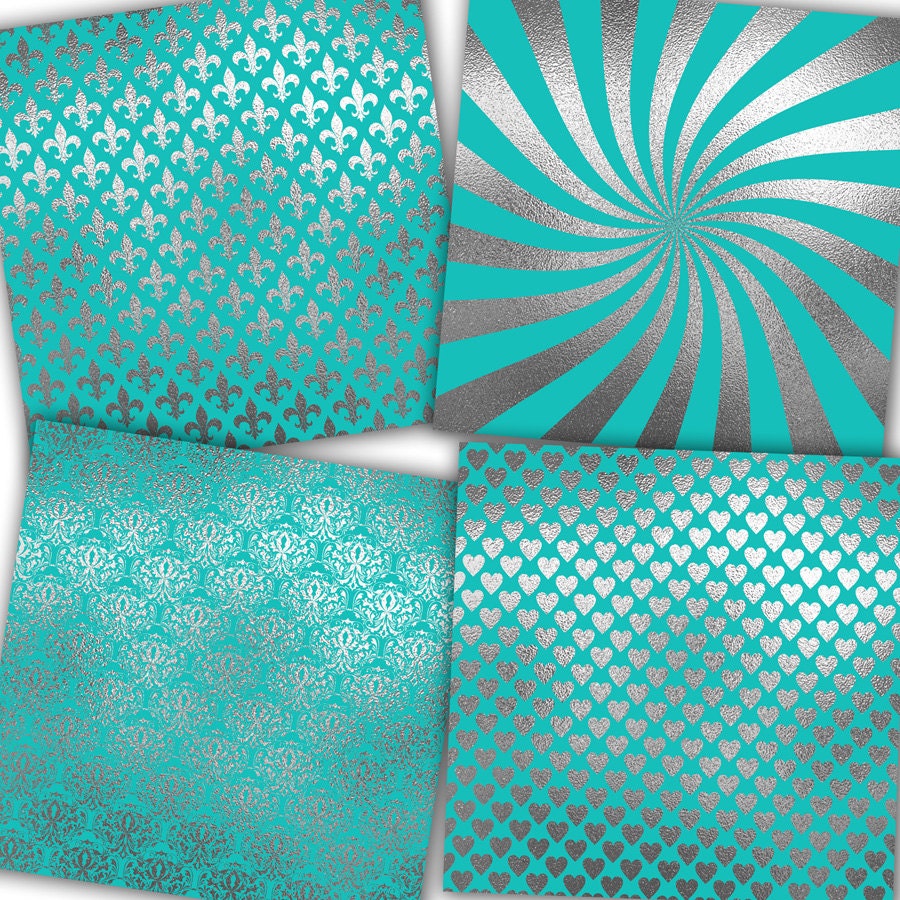 Turquoise and Silver Digital Paper: turquoise and Silver - Etsy UK