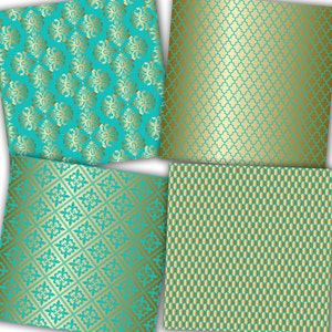 Turquoise and Gold Digital Paper: "turquoise and Gold Patterns" for ...