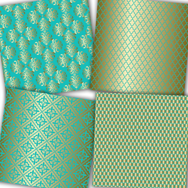 Turquoise and Gold Digital Paper: turquoise and Gold | Etsy