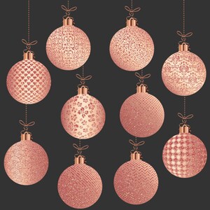 Rose Gold Christmas Clipart, Rose Gold Christmas Ornaments, Rose Gold ...