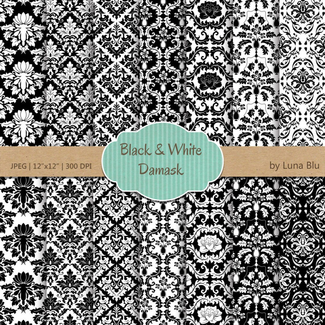 Black and White Damask Digital Paper: "black and White Damasks ...