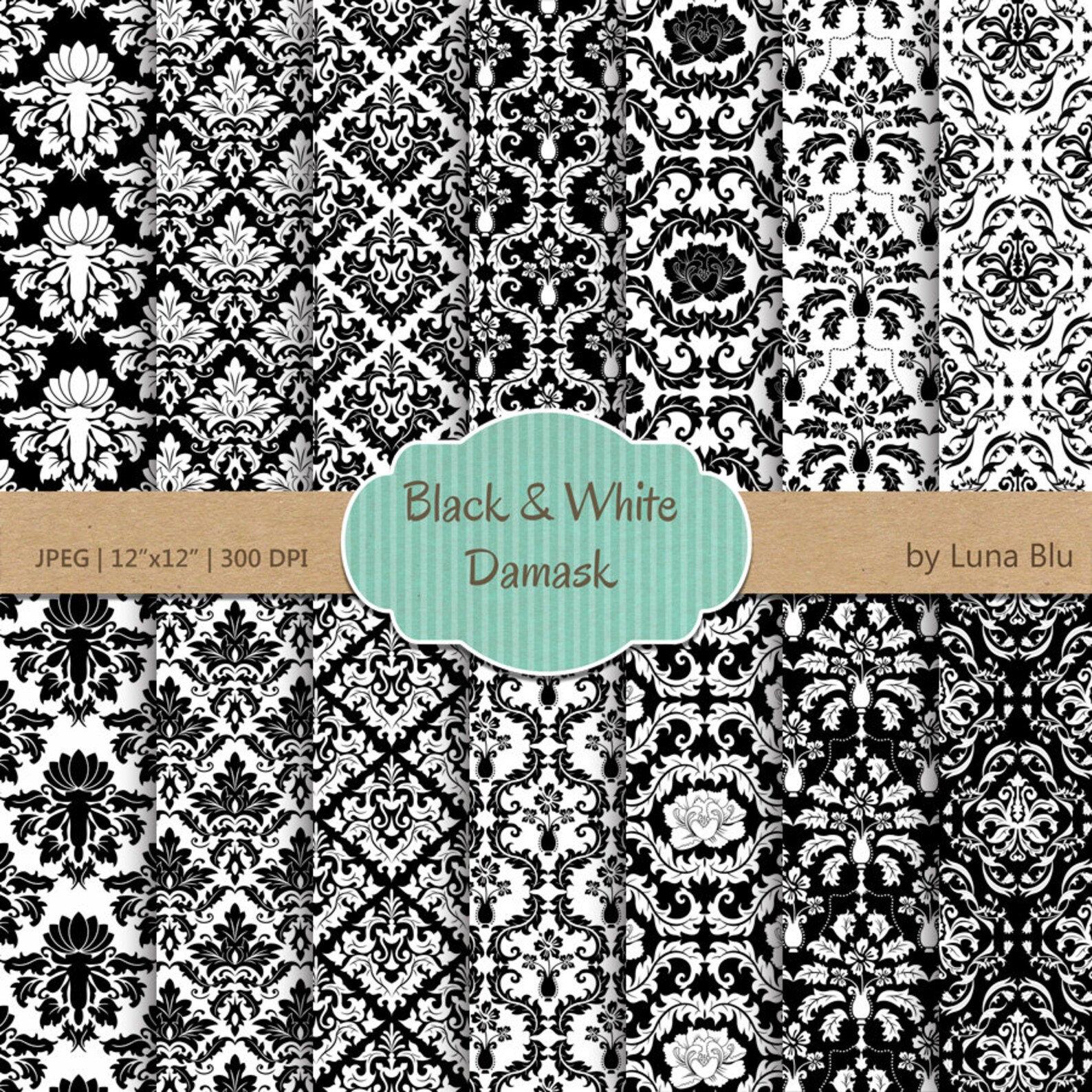 Black and White Damask Digital Paper: black and White | Etsy
