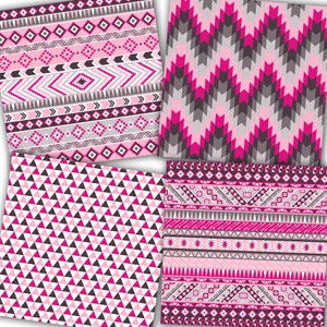 Tribal Digital Paper: " Tribal Patterns" Pink and Grey, With Triangles ...