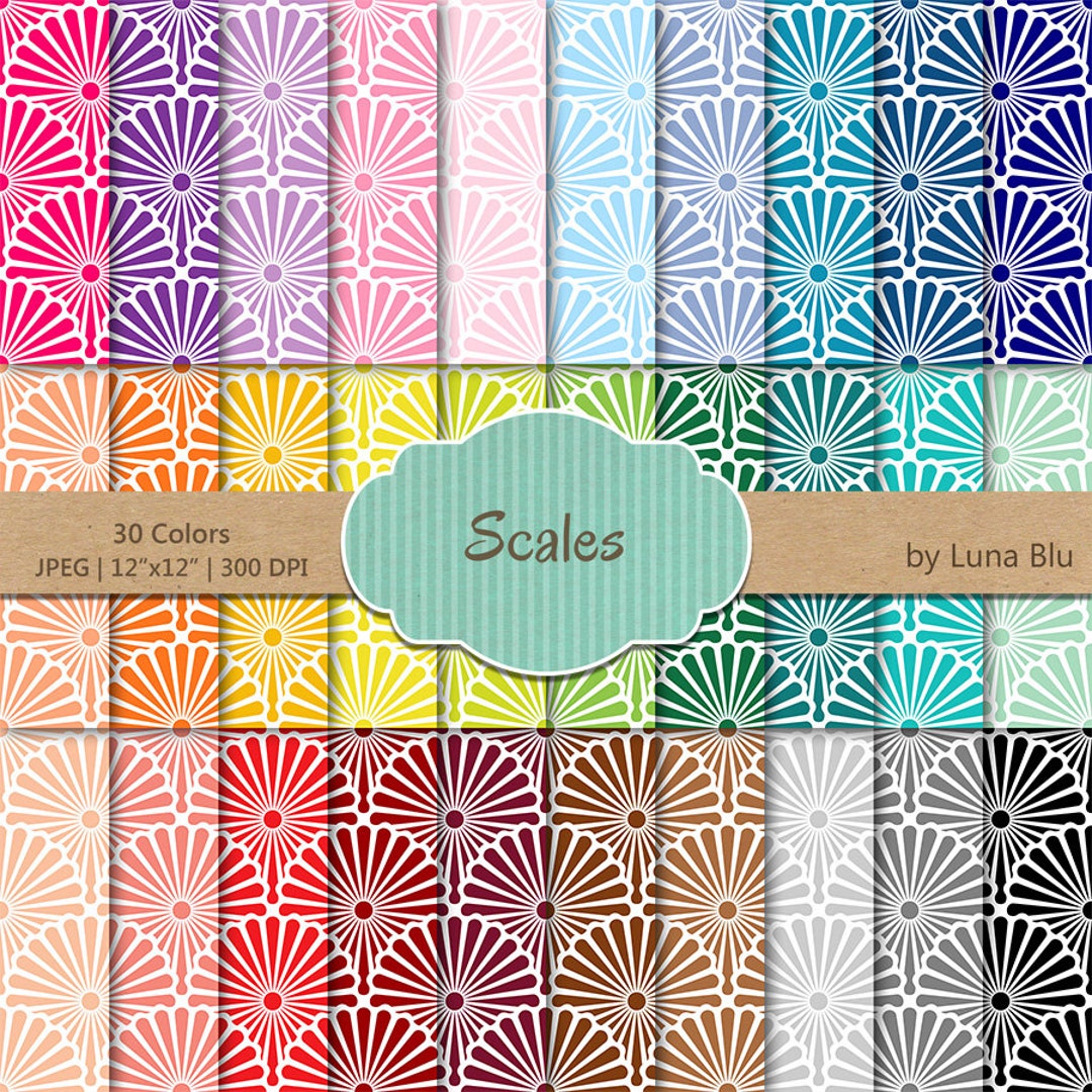 Rainbow Scales Digital Paper: Geometric Scrapbook Patterns (digital ...