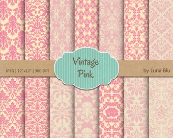 Digital Paper Pack: vintage Pink Patterns Pastel | Etsy