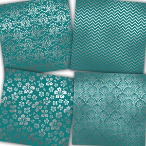 Teal and Silver Digital Paper: "silver Foil Patterns" Teal Digital ...