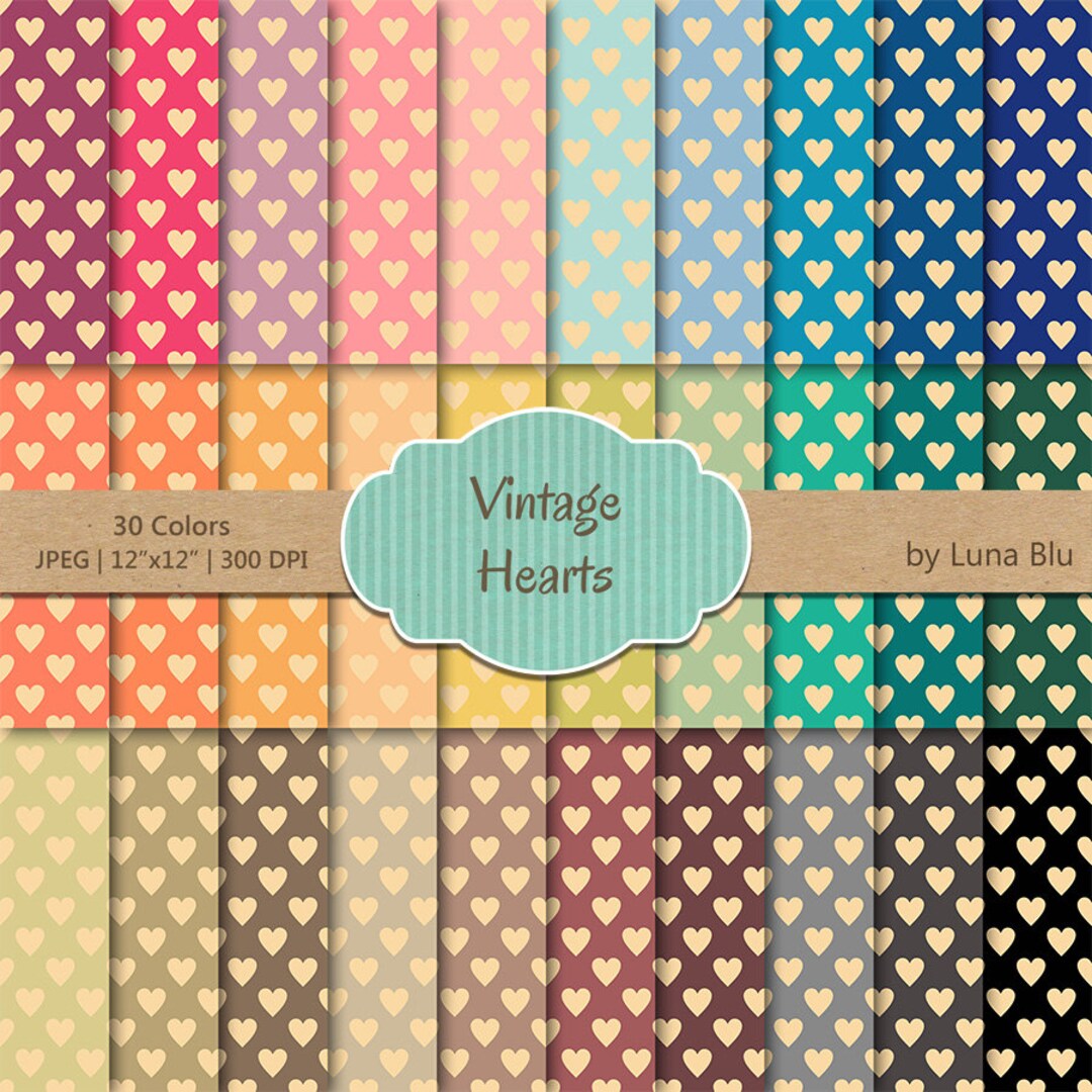 Hearts Digital Paper Pack: "vintage Hearts" Digital Paper Bundle ...