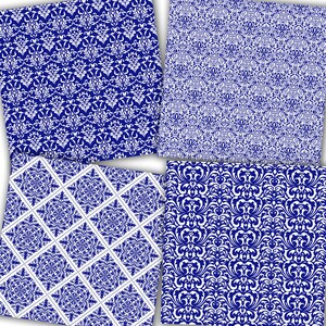 Blue Digital Paper: "navy Damask " Ultramarine, Royal, Midnight Blue ...