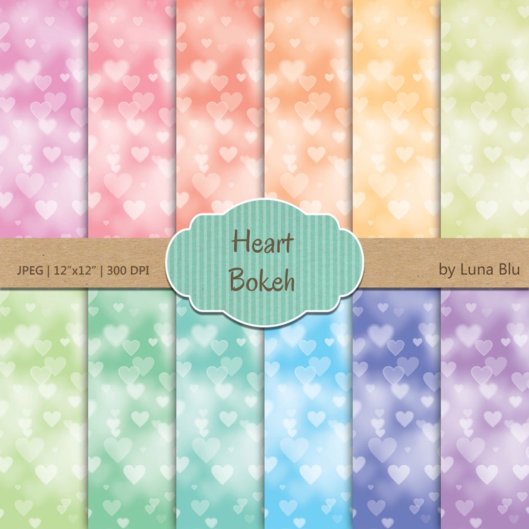 Bokeh Digital Paper Pack: " Heart Bokeh Background" Pastel Bokeh ...
