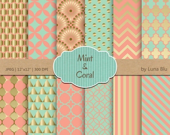 Coral Mint and Gold | Etsy