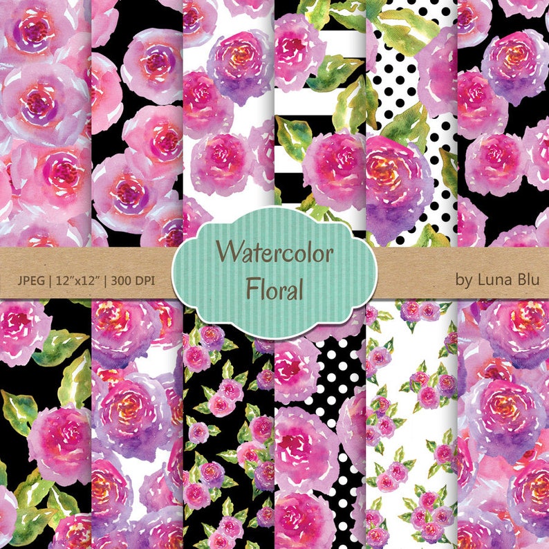 Watercolor Floral Digital Paper Watercolor Floral Etsy