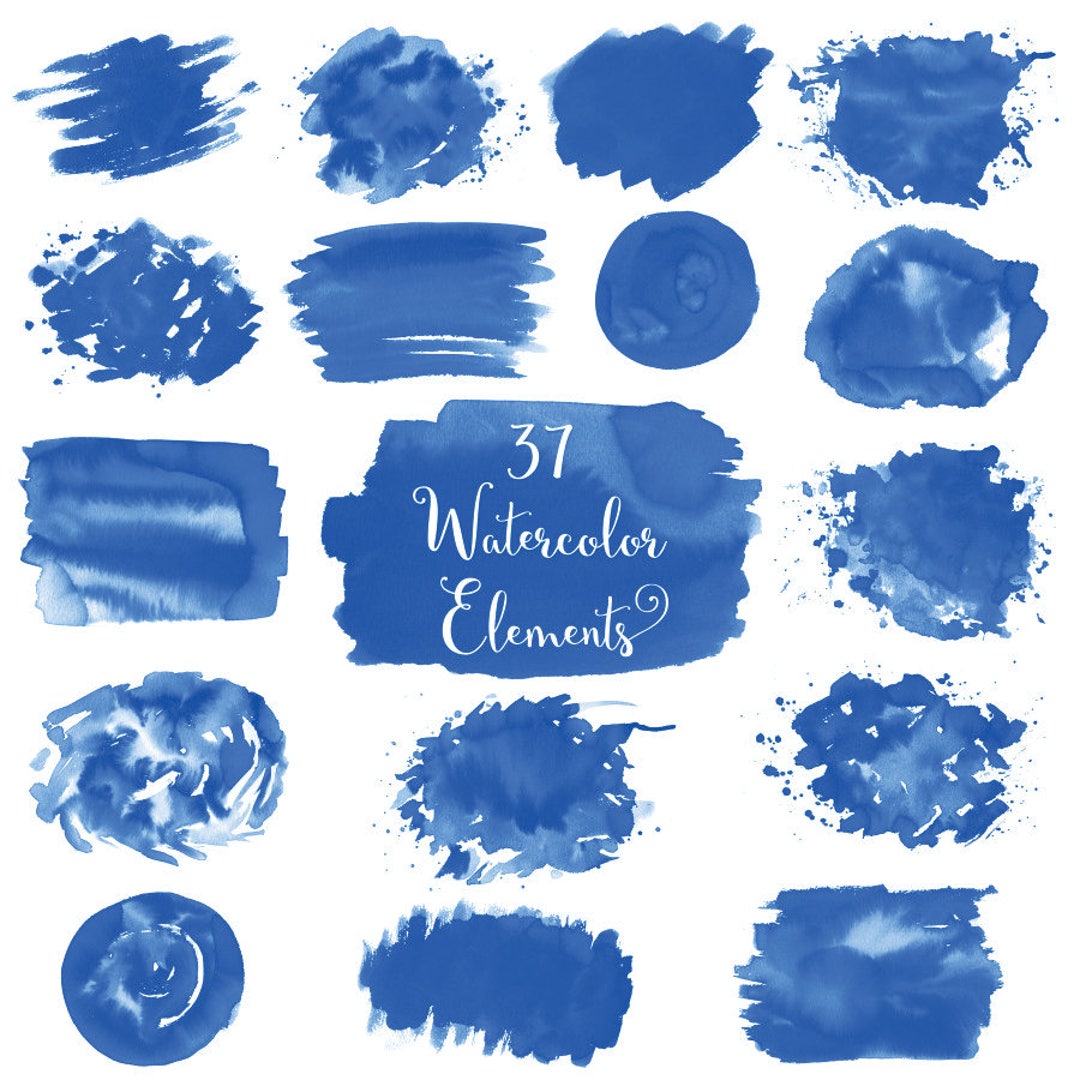 Watercolor Splash Clipart, Blue Watercolor Brush Strokes, Blue ...