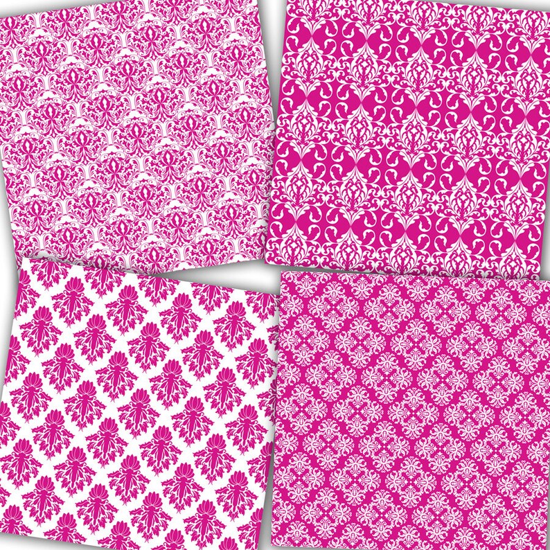 Fuchsia Digital Paper: fuchsia Damask Hot Pink - Etsy