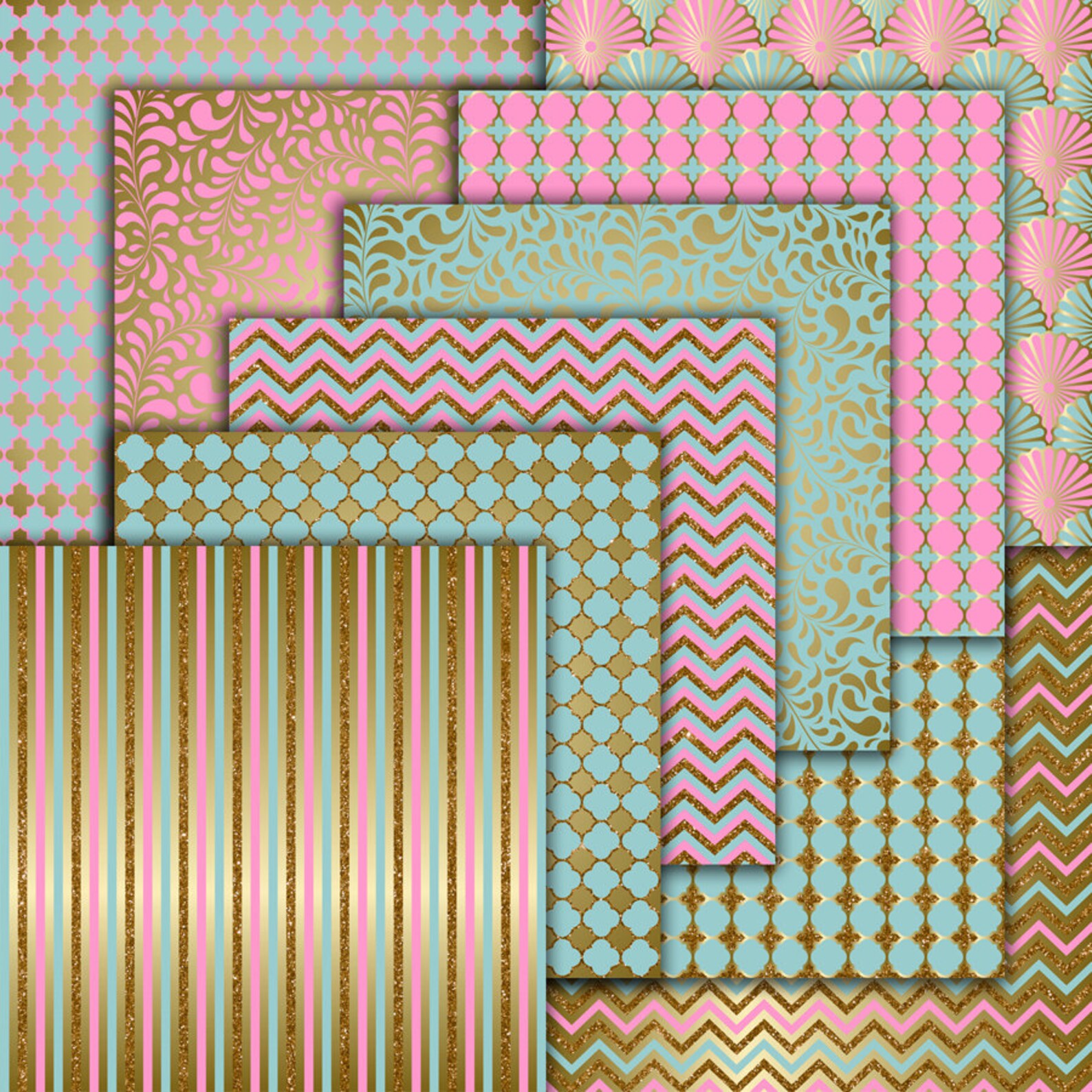 Pink Mint and Gold Digital Paper: pink Mint and Gold - Etsy