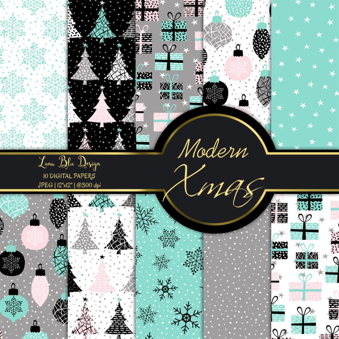 Christmas Backgrounds, Modern Christmas Digital Paper, Holiday Digital ...