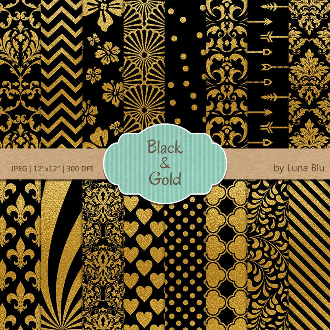 Black and Gold Digital Paper: black and Gold Foil - Etsy