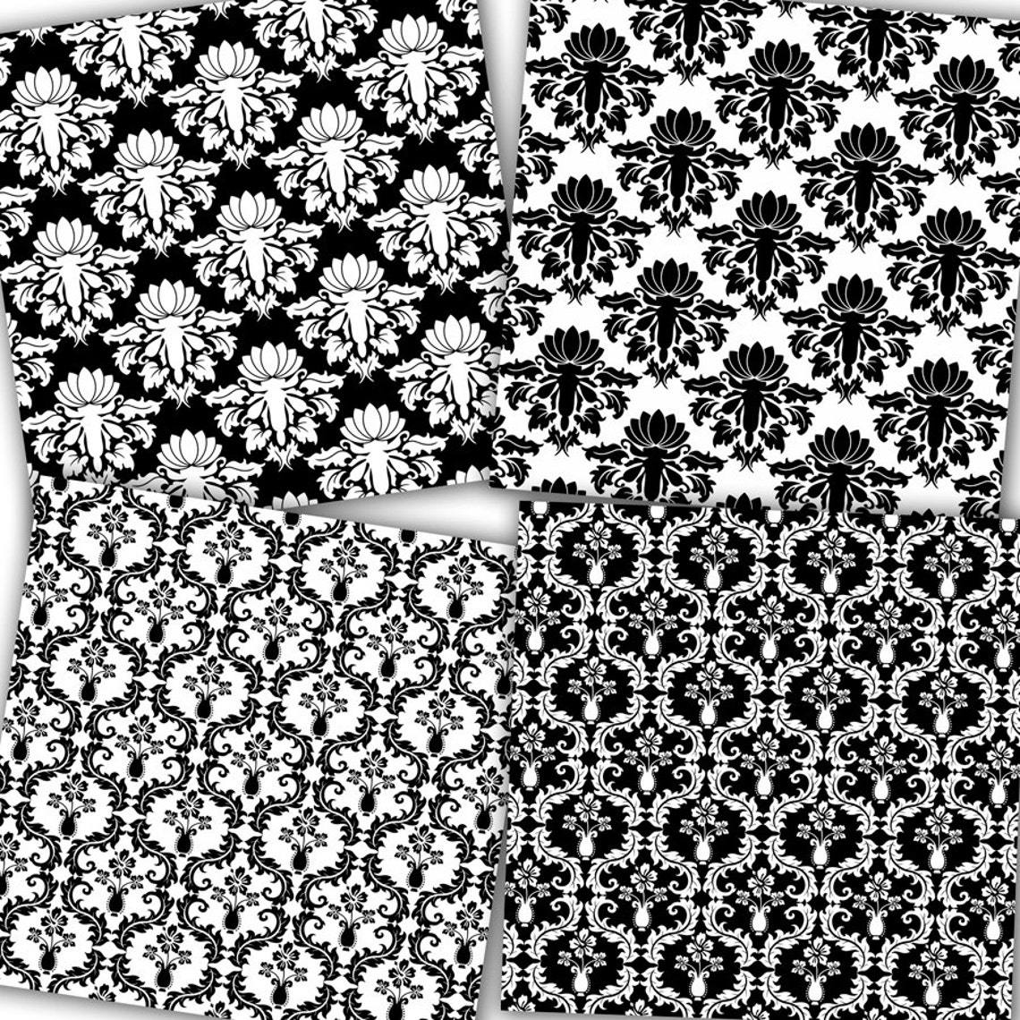 Black and White Damask Digital Paper: black and White | Etsy