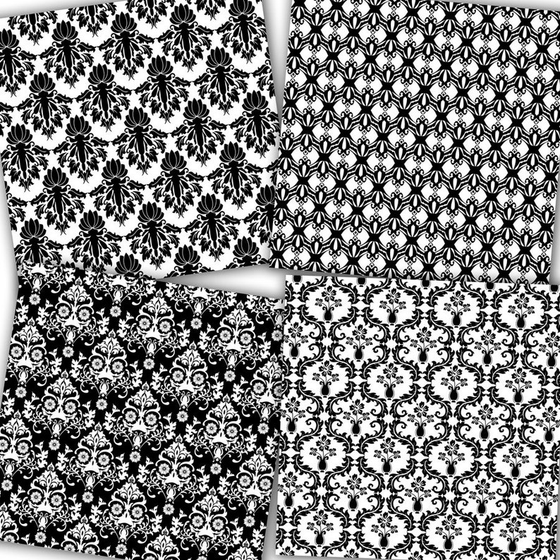 Black and White Damask Digital Paper: black and White - Etsy