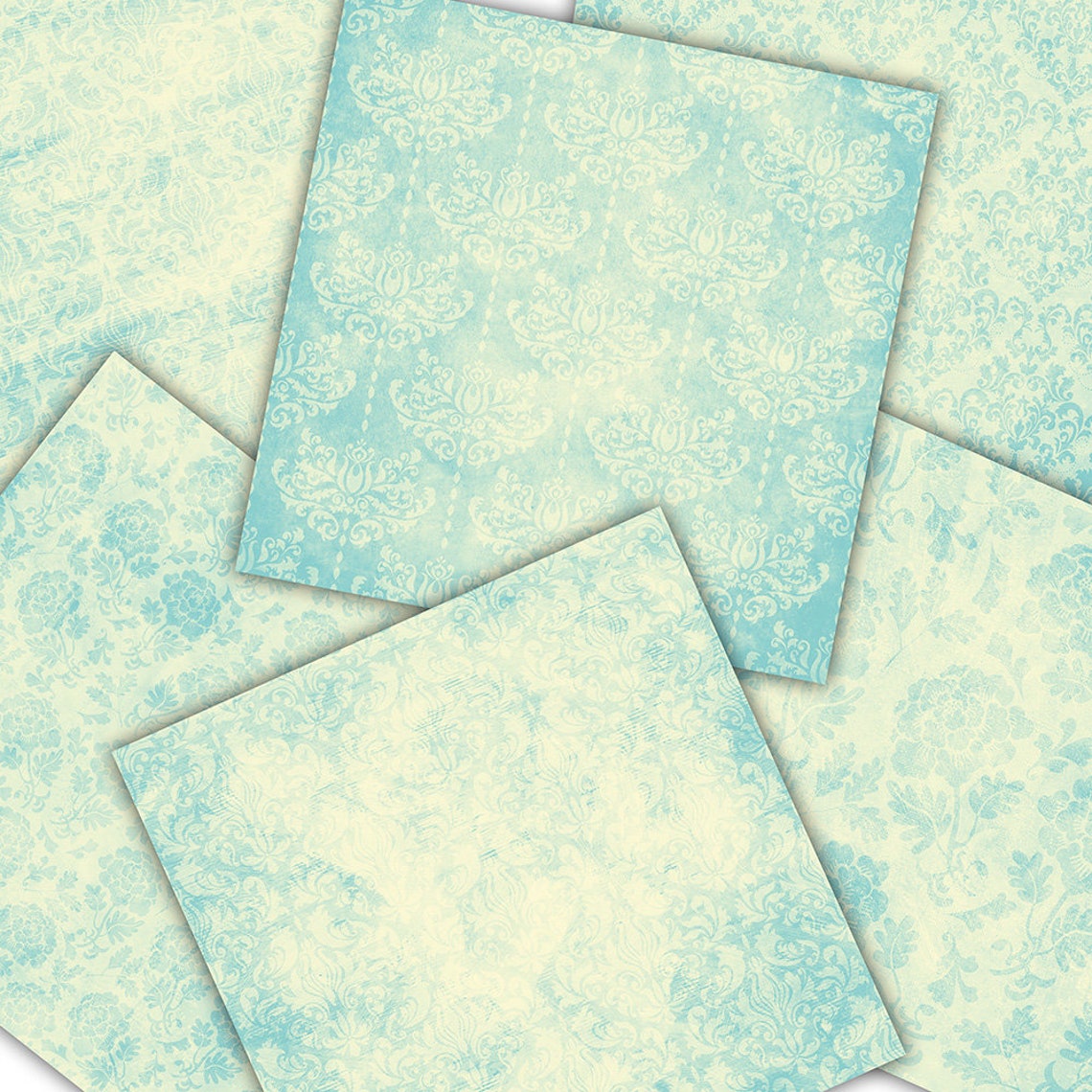 Vintage Blue Distressed Damasks Blue Grunge Digital Papers - Etsy