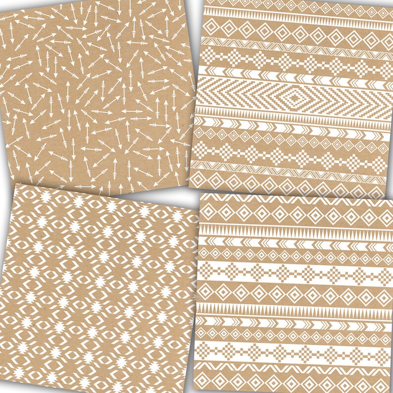 Tribal Digital Paper: Kraft Tribal Kraft Digital | Etsy