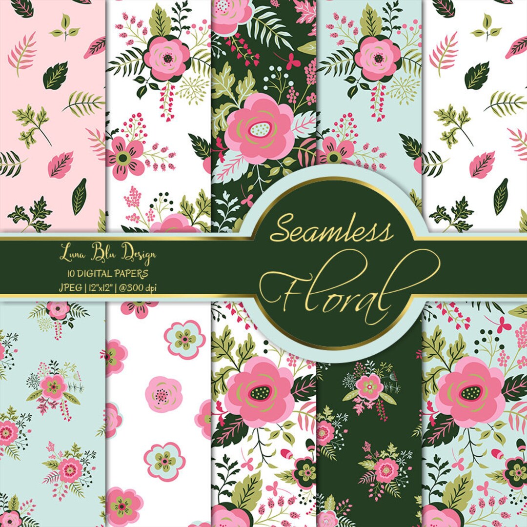 Pink Floral Digital Paper Pack: Seamless Spring Flower Images (JPG ...