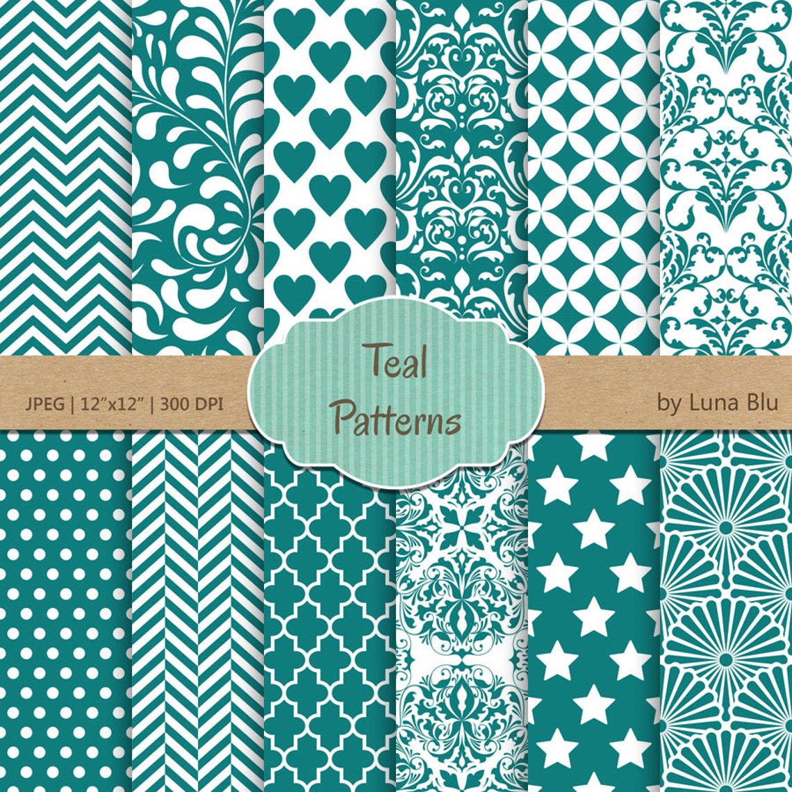 Teal Digital Paper: teal Patterns Blue Gray Blue | Etsy