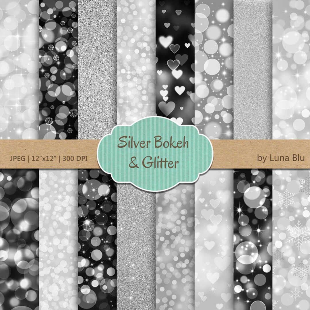 Silver Digital Paper: "silver Bokeh and Glitter" Bokeh Digital Paper ...