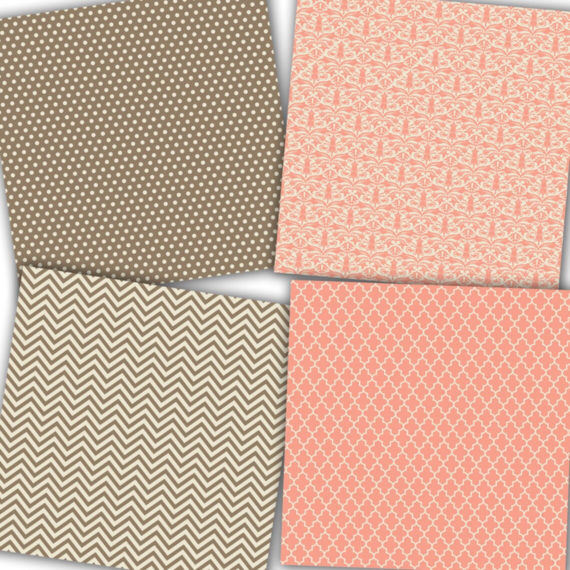Coral and Brown Digital Paper: Coral and Brown Patterns | Etsy