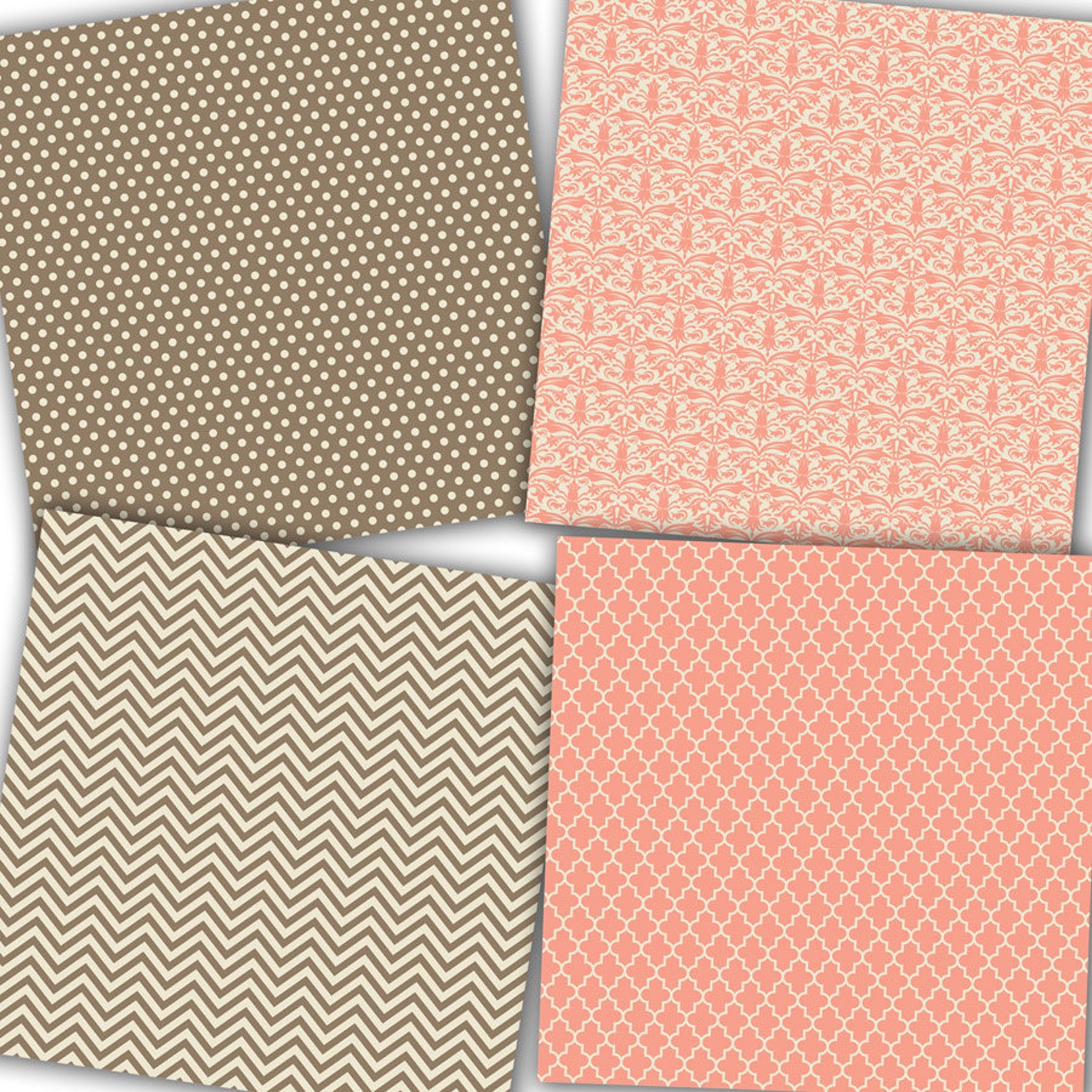 Coral and Brown Digital Paper: coral and Brown Patterns - Etsy