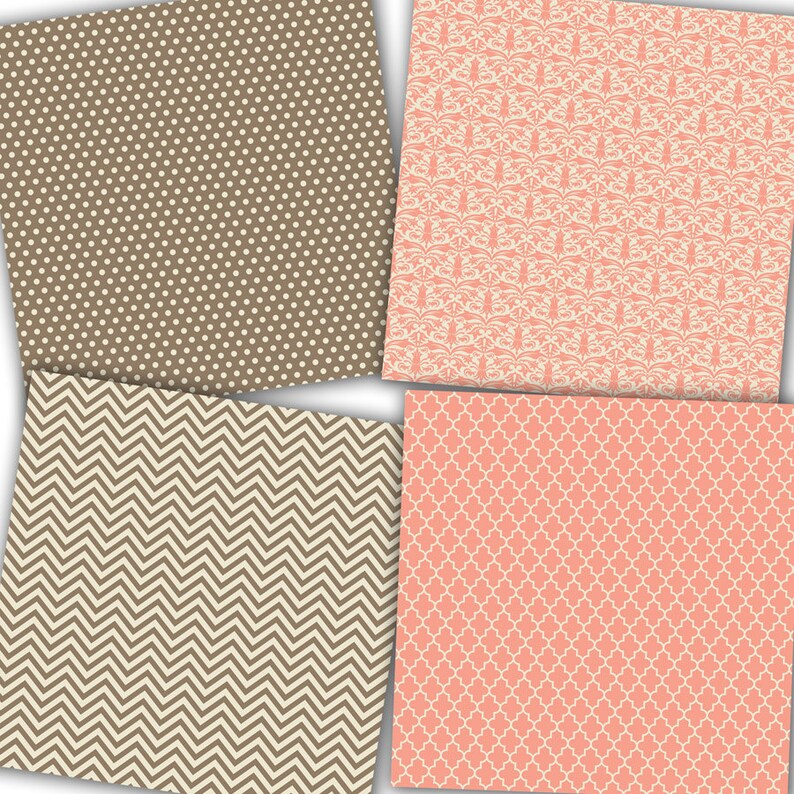 Coral and Brown Digital Paper: Coral and Brown Patterns | Etsy