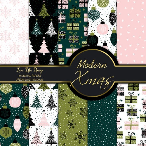 Modern Xmas Digital Paper Christmas Seamless Patterns Trendy - Etsy