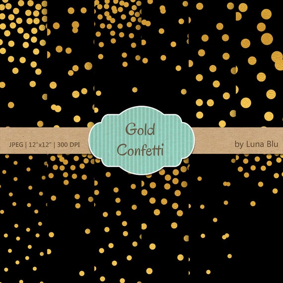 Gold Confetti Digital Paper: Black and Gold | Etsy