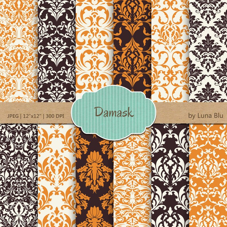 Damask Digital Paper: orange and Brown Damasks - Etsy