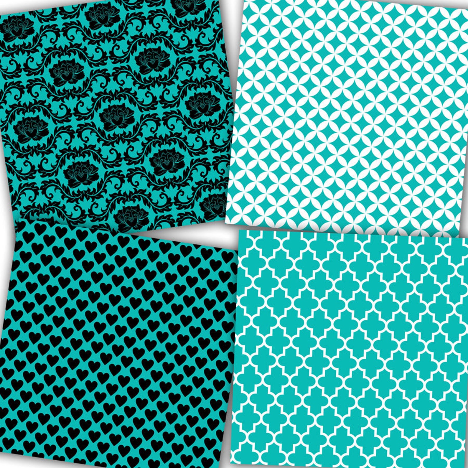 Turquoise Digital Paper: Turquoise Scrapbook Paper Pack | Etsy