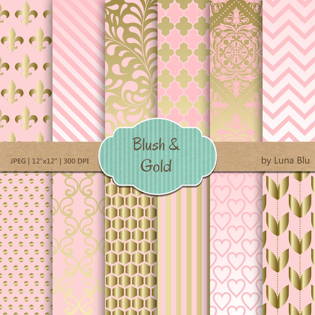 Blush and Gold Digital Paper: "blush and Gold Patterns" Scrapbook Paper ...