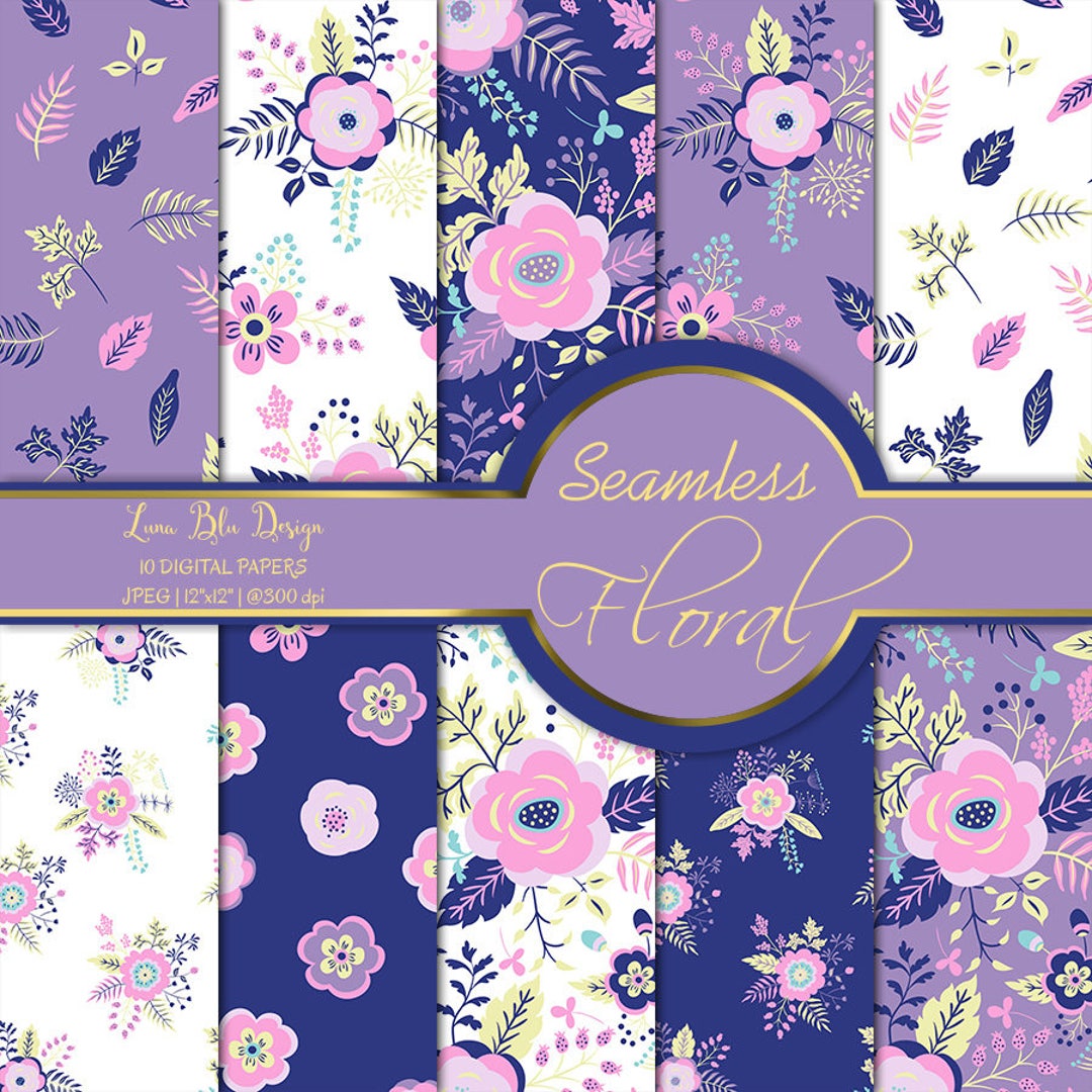 Digital Paper Floral, Seamless Floral Digital Paper Commercial, Floral ...