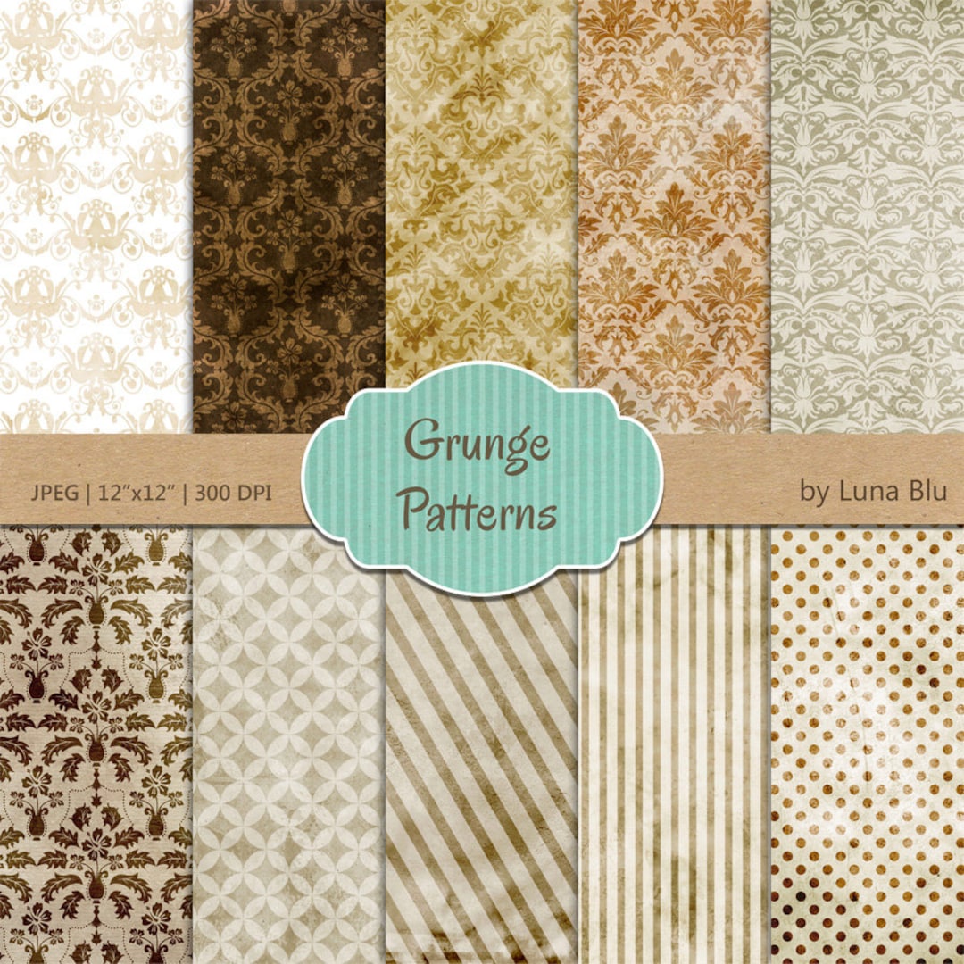 Grunge Digital Paper: "grunge Patterns" With Damasks, Dots, Stripes ...