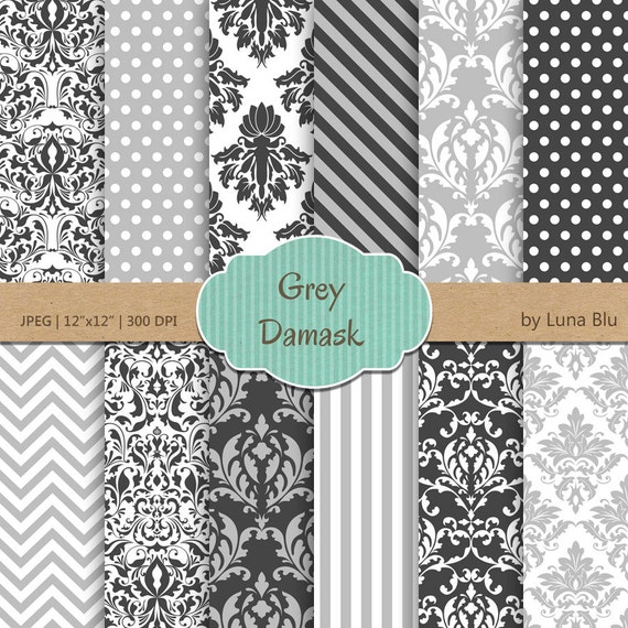 Grey Damask Digital Paper: grey Damask Patterns | Etsy
